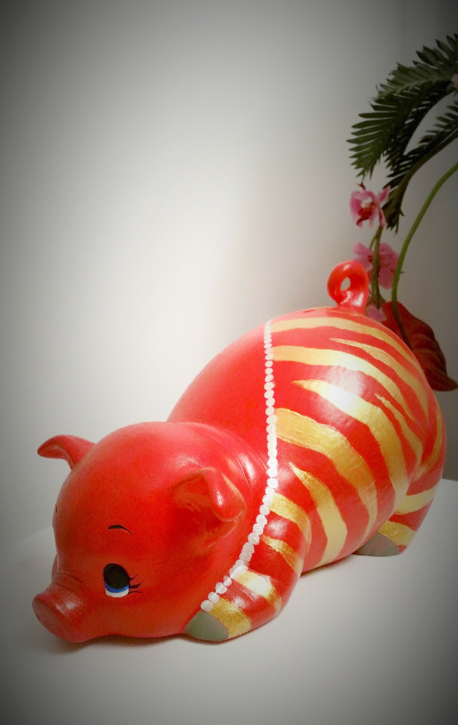 Baby bank, red piggy bank with 24k gold stripes, girls/boys piggy bank ...